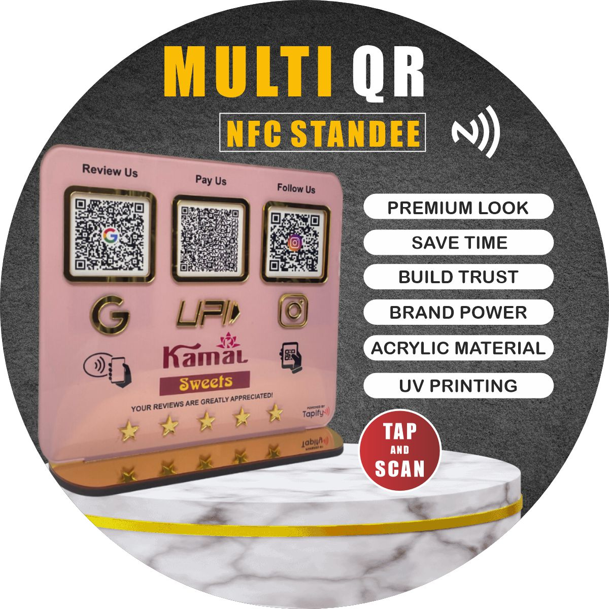 Tapify - Multi-QR NFC & Custom Shape Standees | Boost Google Reviews
